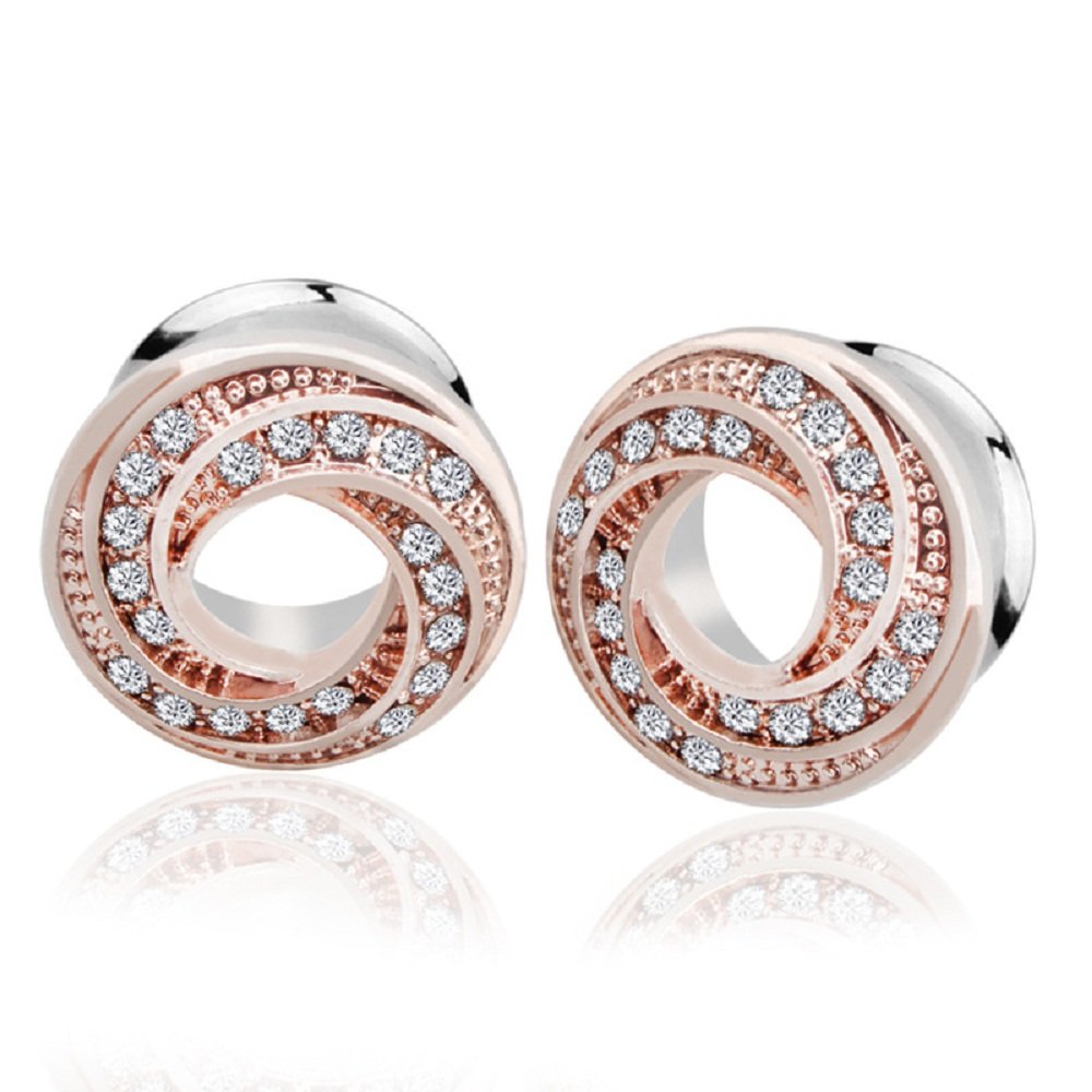 Kokoma Crystal Ear Plugs (Rose Gold-10mm(00G))