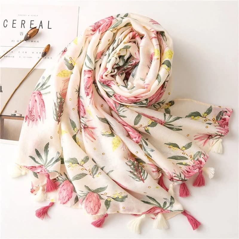 scarf Summer Women Scarf Retro Flower Print Shawls and Wraps Beach scarves (Color : A, Size : One size)