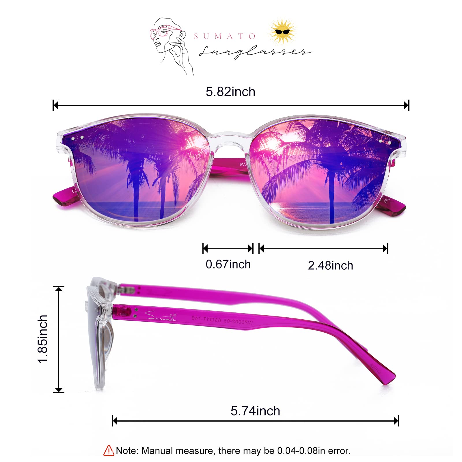 Sumato Sunglasses Womens, Cat Eye Purple Sunglasses for Women with Mirrored Trendy Lens UV400 Blockingā¦