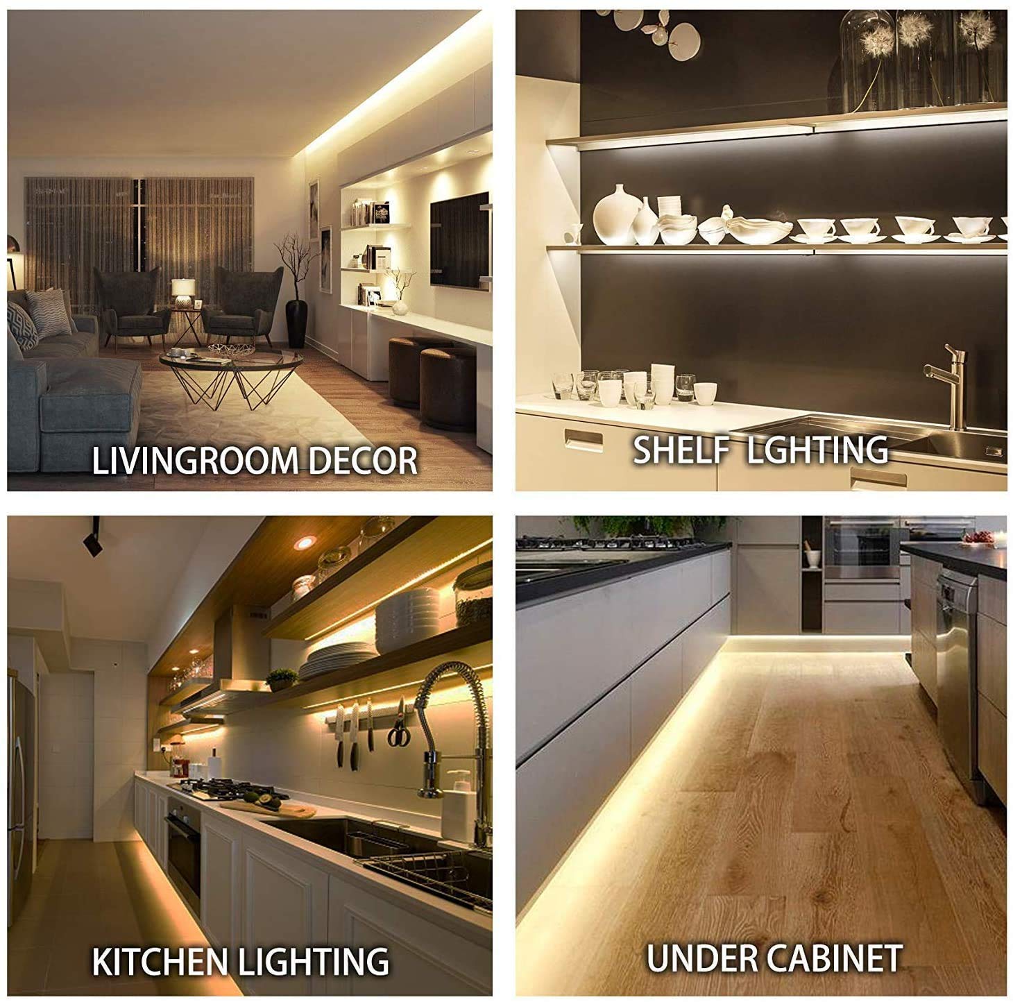 MYPLUS Under Cabinet Led Lighting, 16.4ft LED Strip Lights Kit with Dimmer Control for Kitchen, Cabinet, Shelf, Counter, Bedroom and Décor, Warm White 3000K, 1050LM