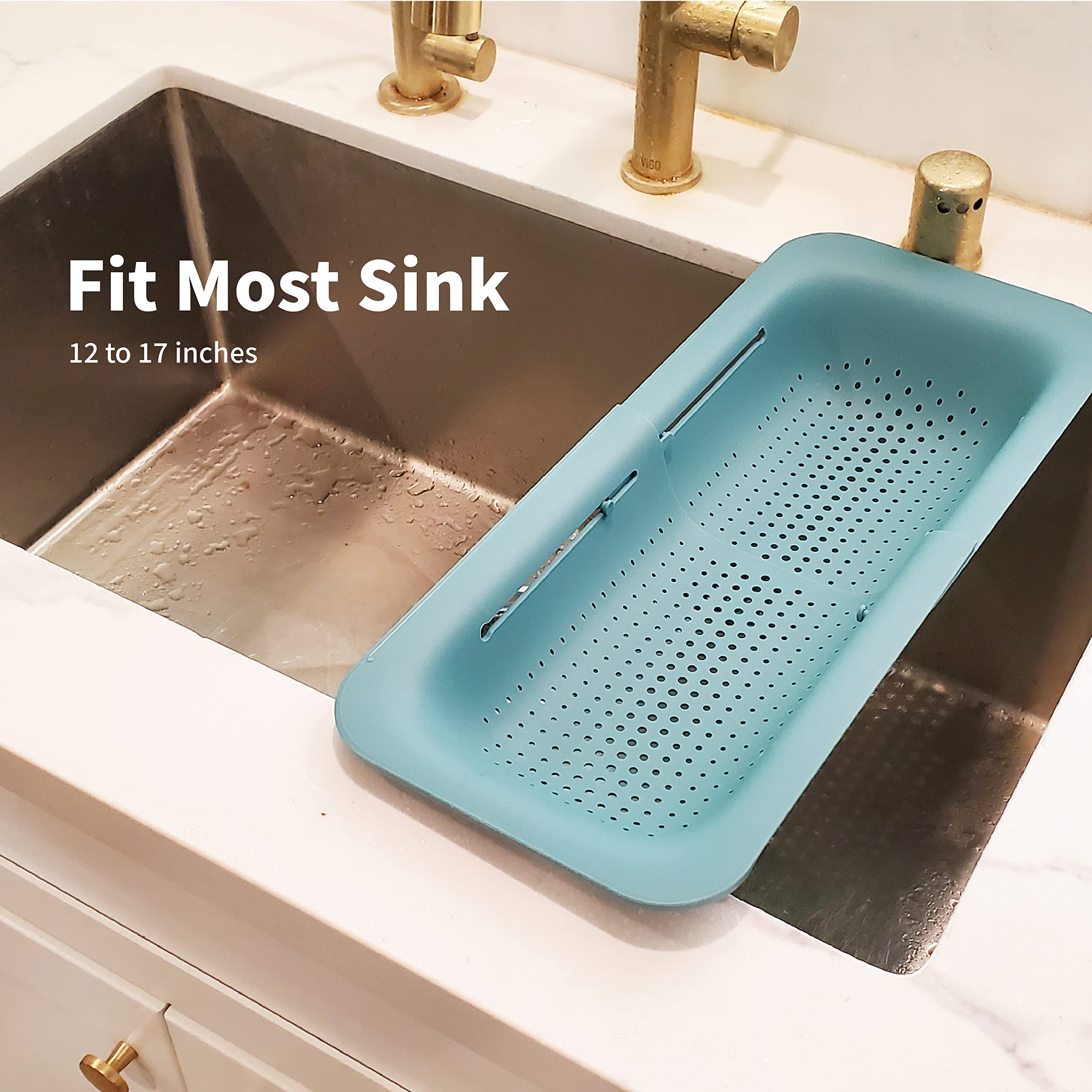 Makerstep Over the Sink Colander Strainer Basket - Expandable, Wash, Drain, and Dry. - New Home Kitchen Essentials, Multifunctional Kitchen Gadgets, Green