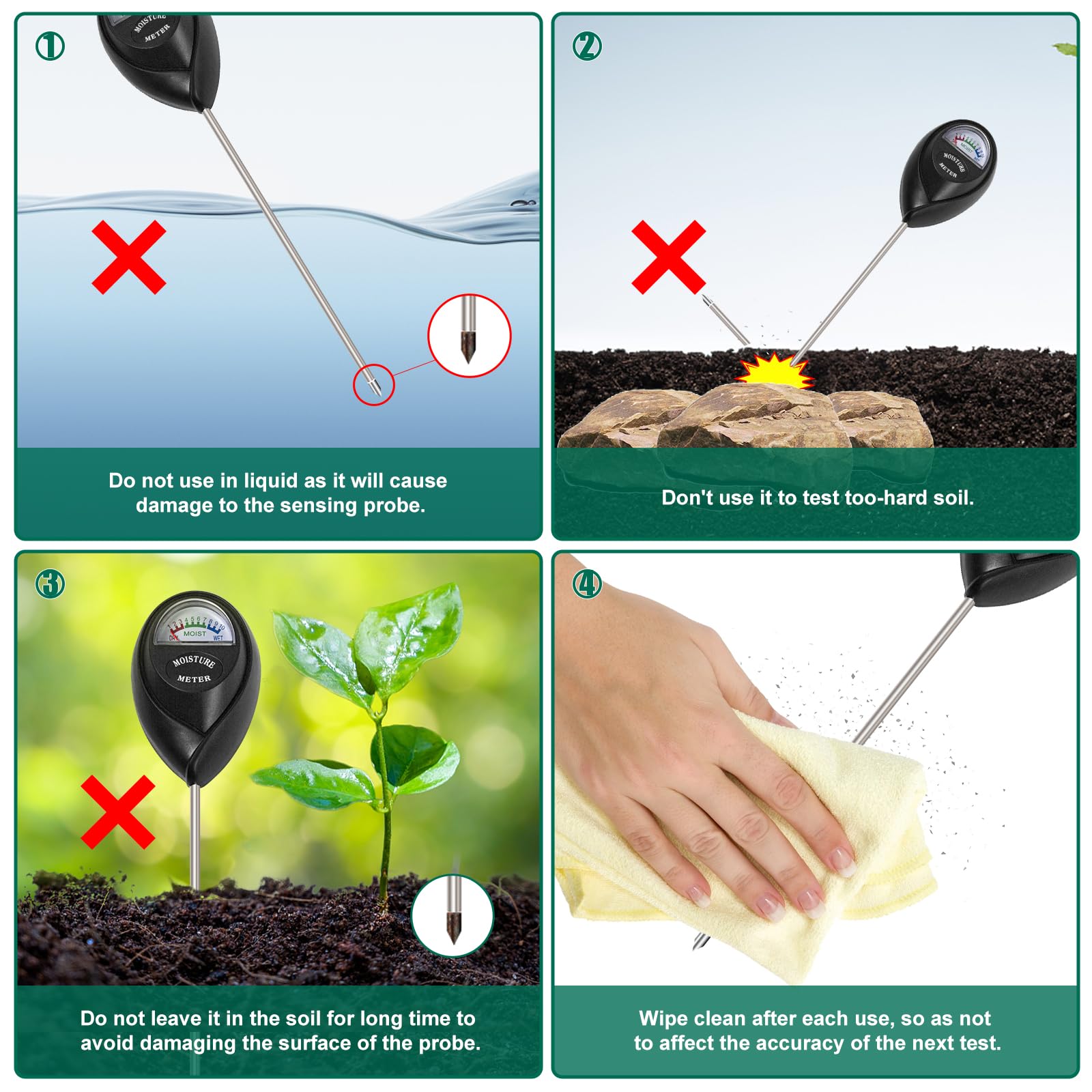 SZHLUX Soil Moisture Meter, Soil Hygrometer Sensor for Plant Care, Great for Potted Plants, Gardening, Lawn (No Battery Needed) 10.23inch, Black