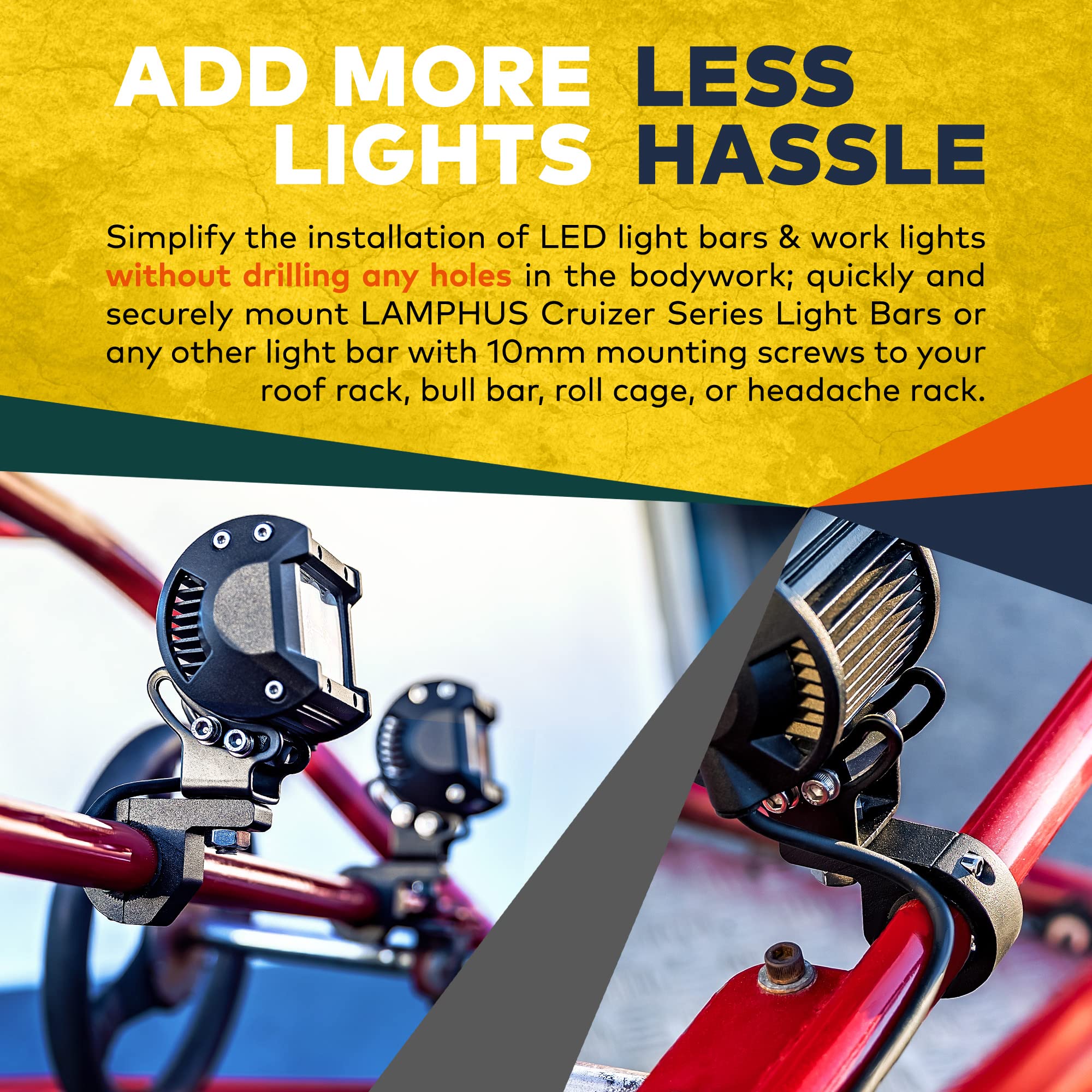 LAMPHUS Off-Road ATV UTV Light Bar Mounts Mounting Bracket Mini Bar Clamp Kits [0.75"/1"/1.25" Inch] [Horizontal Bar] [Aluminum] [2 Unit] Bull Bar UTV Roll Bar Clamp Tube Roll Cage Clamps Mount