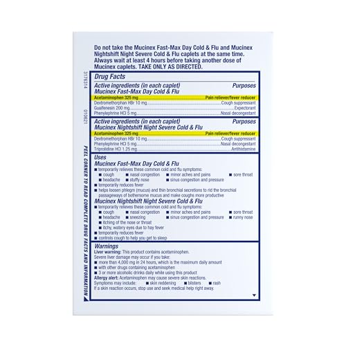 Mucinex Fast-Max Day Cold and Flu & Nightshift Night Severe Cold and Flu Medicine for Adults, Day/Night Combo Pack for Fever, Sore Throat Relief, Decongestant, Cough & Cold Medicines, 40 Caplets