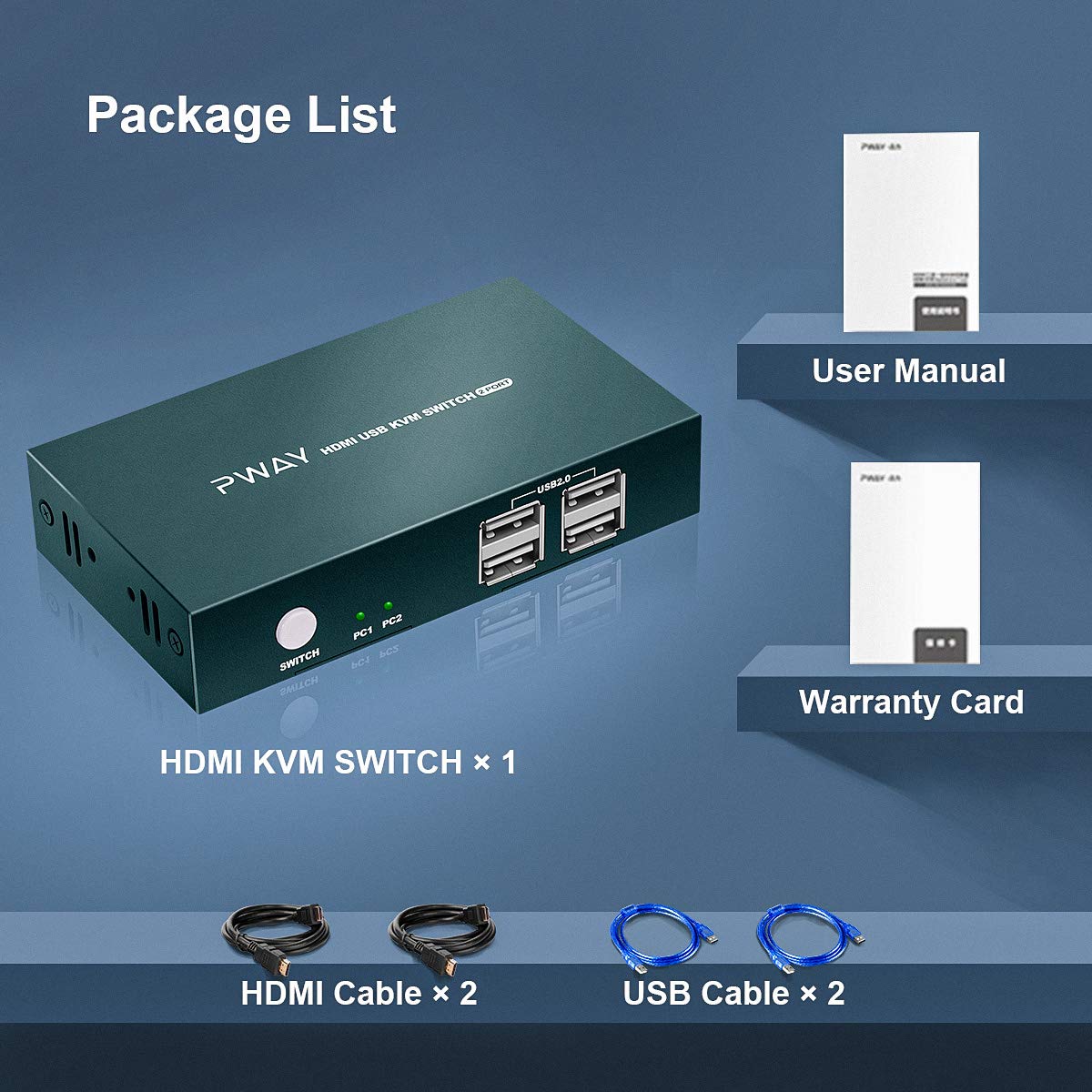 KVM Switch HDMI 2 Port, 4 USB 2.0 Hub, UHD 4K@30Hz, Support Wireless Keyboard and Mouse, No Power Require, with HDMI and USB Cables