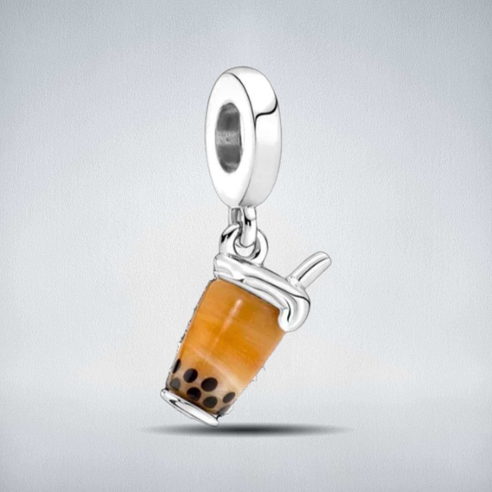Pearl Milk Tea boba bubble tea charm 925 sterling silver fits Pandora Brown