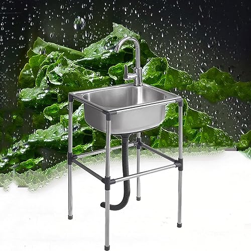 JWW Simple Kitchen Sink, 15×12×31in, Single Bowl Sink Set, Free Standing Cleaning Table for Restaurant Kitchen Home Laundry Bar (Color : Single Cold, Size : 37x31x75cm)