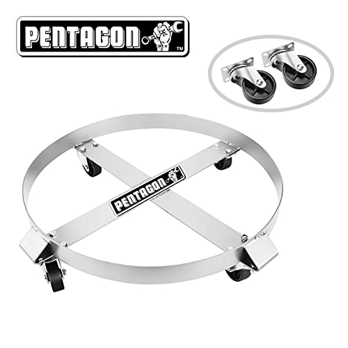 PENTAGON Tools 55-Gallon Drum and Garbage Can Dolly β Heavy-Duty Metal Dolly with Cross Braces and Caster Wheels β 1,000-Pound Capacity (Silver)