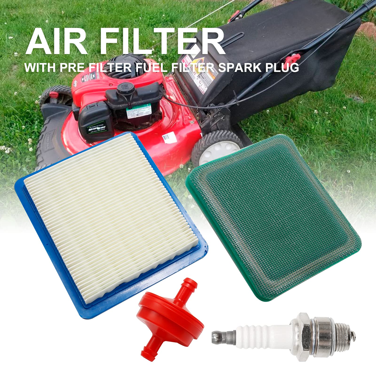 UOIENRT Air Filter with Pre Filter Fuel Filter Spark Plug Replacement for BS 625e 675ex 725ex Troy-Bilt TB110 TB230 TB130 TB210 3.5-6.75 Gross HP LG491588JD, 491588S 491588 399959
