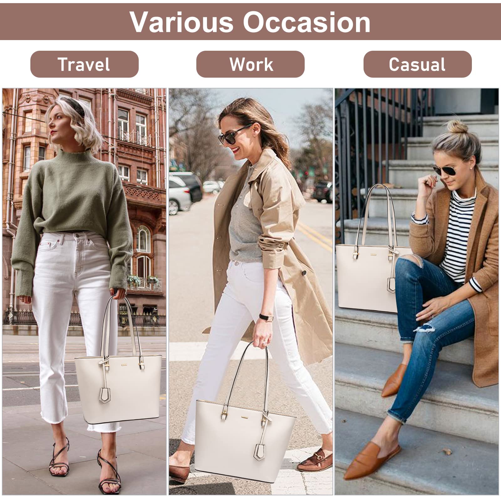 LOVEVOOK Purses for Women Large Tote Bag for Work Faux Leather Handbags Shoulder Bag with Zipper Pocket