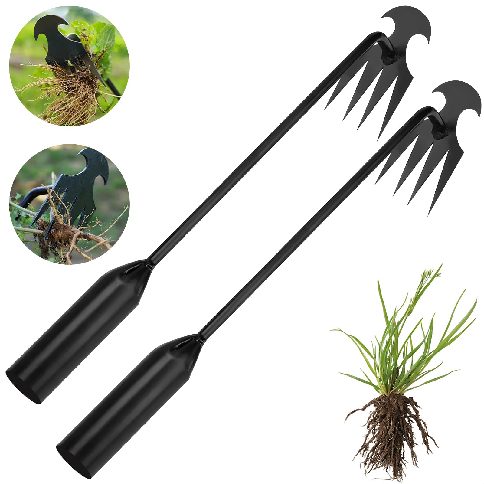Weed Puller Tool Garden Weed Pulling Tool, 15.7 inches Portable 4 Teeth Garden Weeder Tool Uprooting Weeding Tool, Manganese Steel Forged Hand Weeder for Gardening Backyard Vegetable Farm Planting