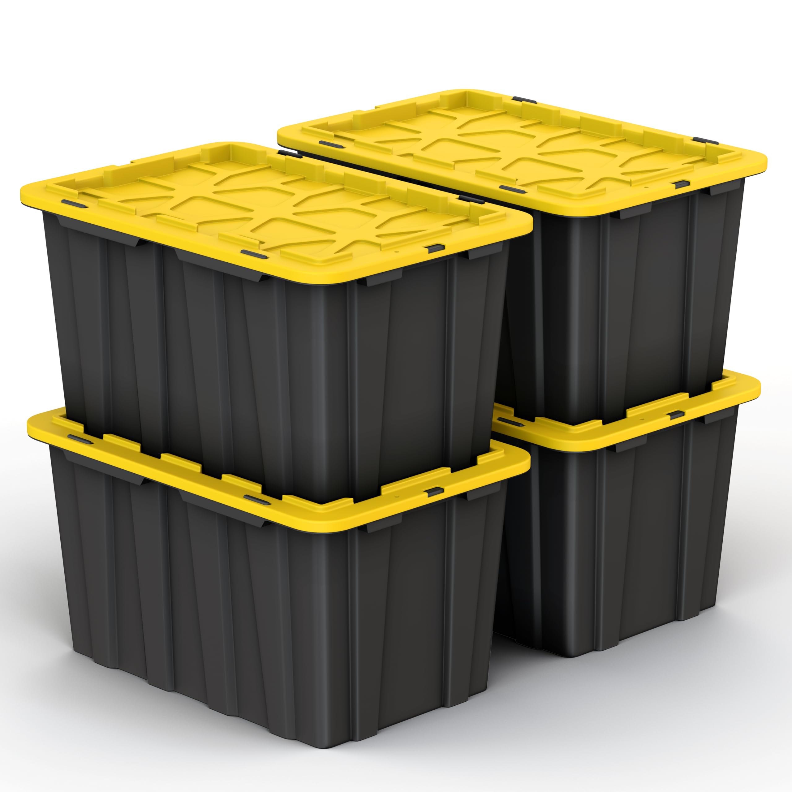 Lifetime Home (8 PACK 12 Gallon Plastic Storage Bin Tote Organizing Container with Ultra Durable Secure Latching Lids, Stackable, Extra Strength Clear with Built in Handle - Black and Yellow