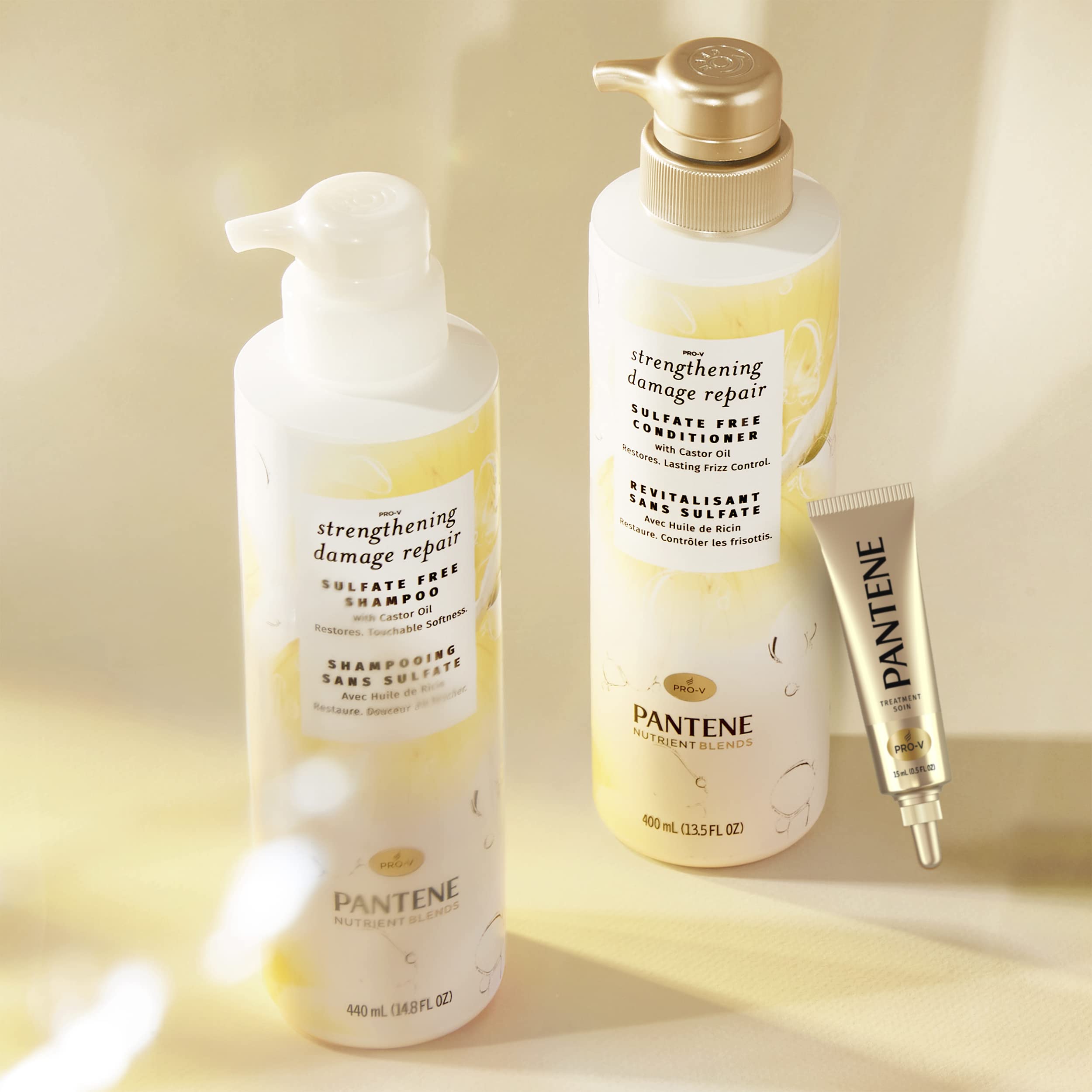 Pantene Shampoo and Conditioner with Castor Oil and Hair Treatment Set, Sulfate Free, Nutrient Blends Fortifying Damage Repair
