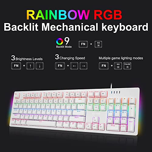 Mechanical Keyboard Red Switches 104 Keys, E-YOOSO K-682 Gaming Keyboard Rainbow LED Backlit and RGB Side Light