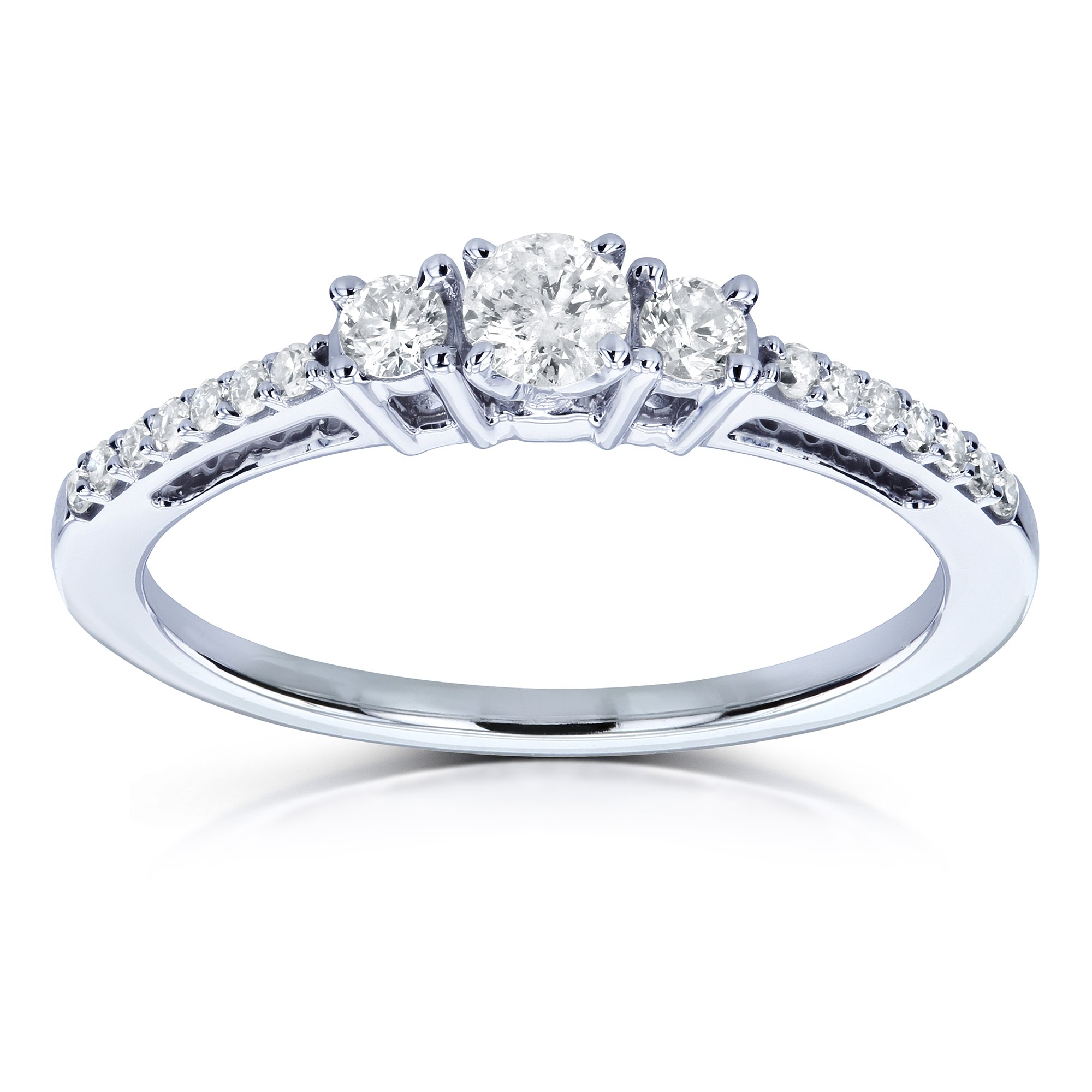 Kobelli Three Stone Round Diamond Engagement Ring 1/4 Carat TW in 10k White Gold - Size 6