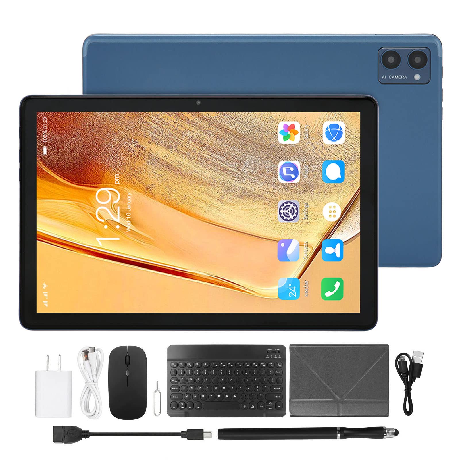 Office Tablet, Gaming Tablet US Plug 100‑240V Octa Core CPU 12GB RAM 256GB ROM Dual Camera for Home (Dark Blue)
