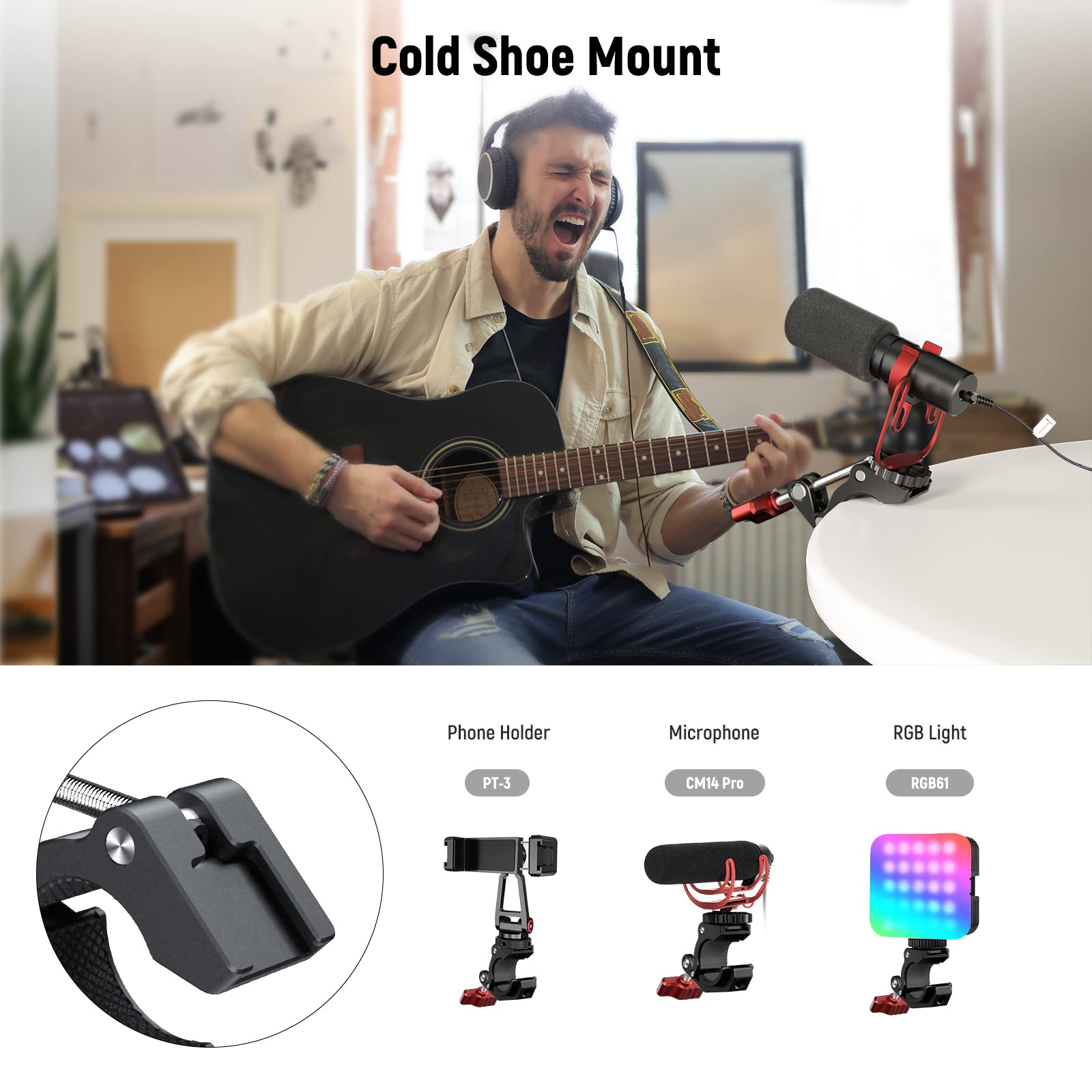 NEEWER Super Clamp with Cold Shoe and 1/4" 3/8" Threaded Holes, Max Load 4.4lb/2kg, Crab Shaped Camera Clamp Mount for Most Photography Accessories, Compatible with SmallRig Magic Arms, ST81