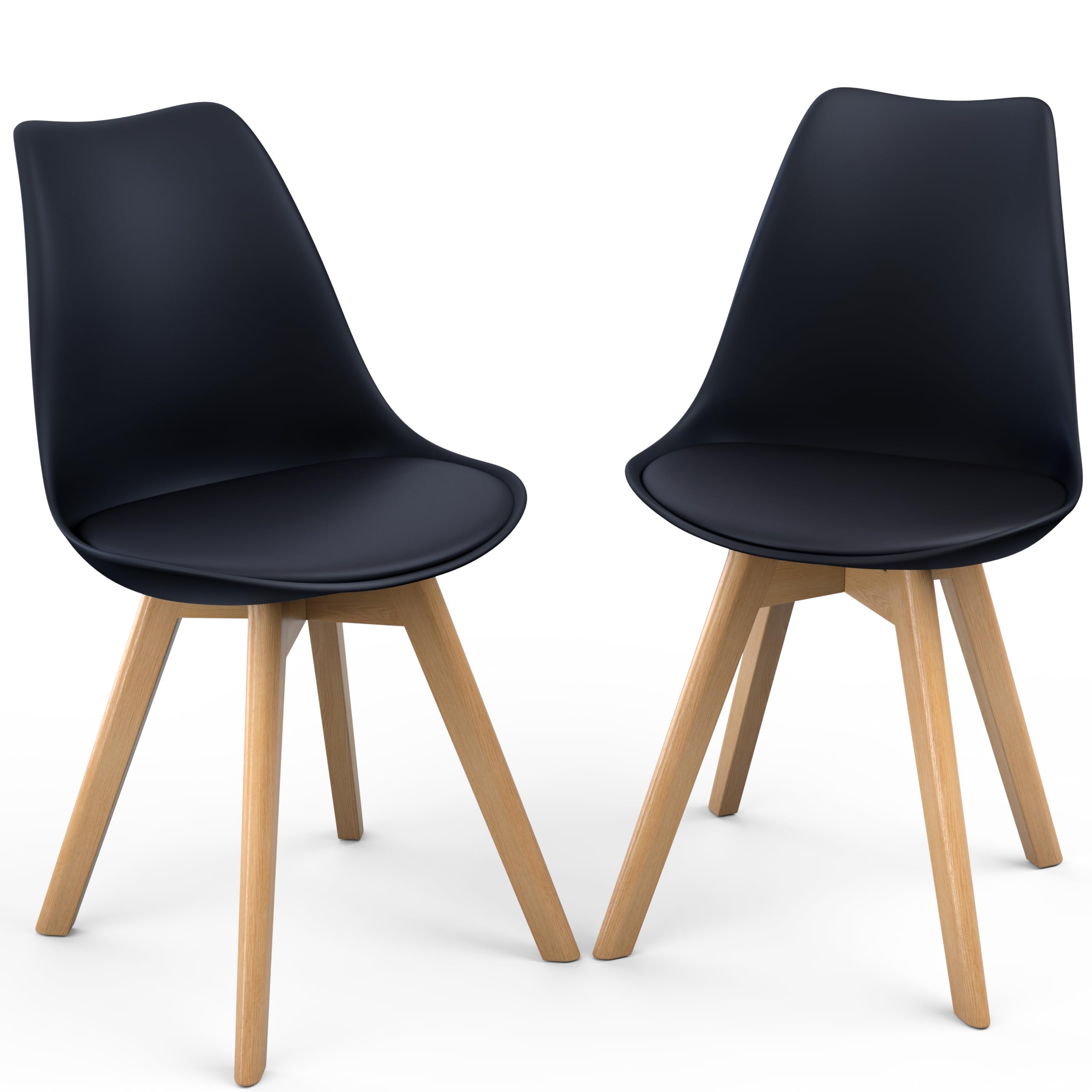 Lifetime Home Mid-Century Modern Lounge Chair Set of 2 - High Back Rest, Soft Padded Seats & Solid Wood Legs - Dining, Living Room, Kitchen - DSW Shell Tulip Chair - White