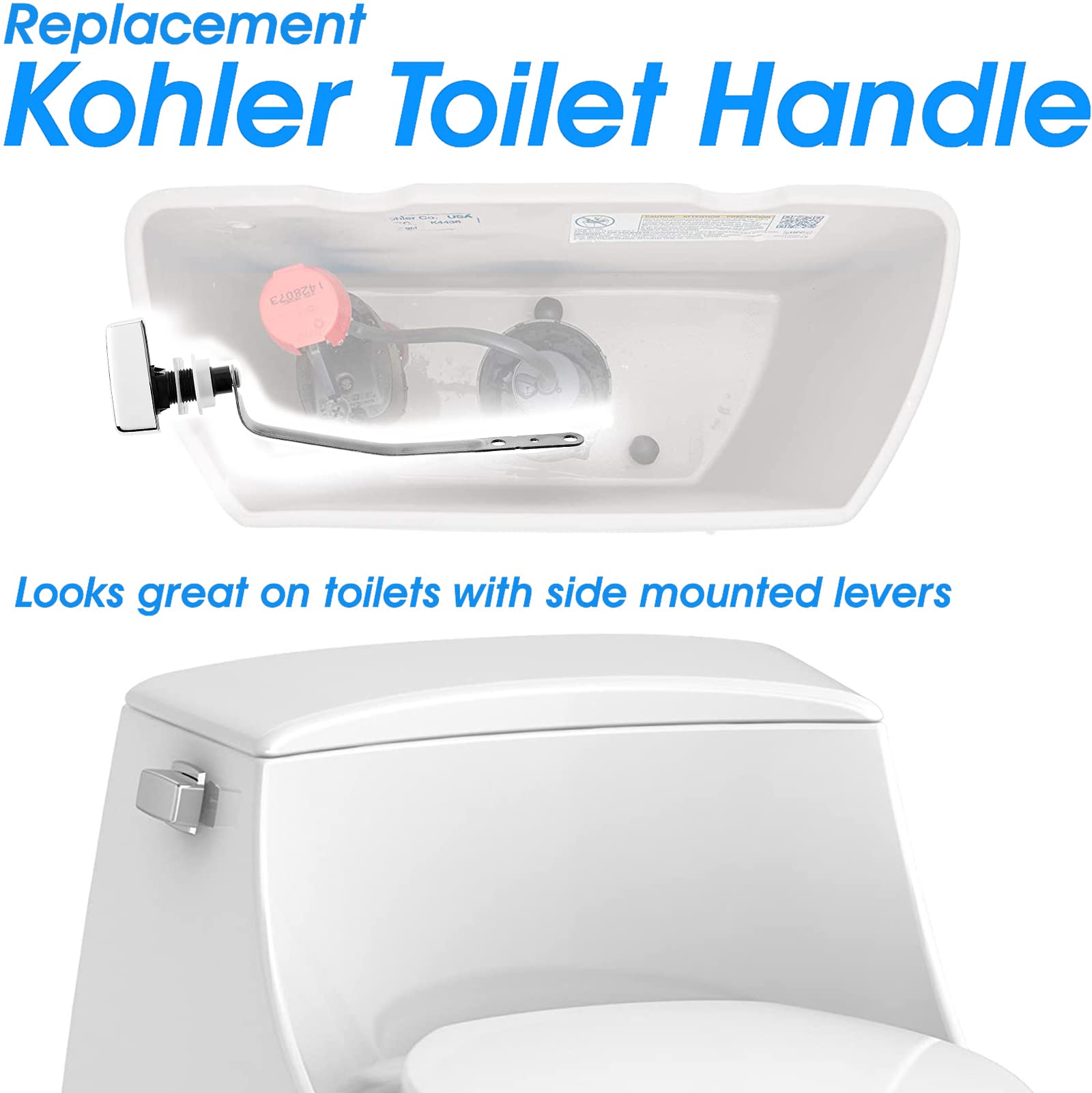 Toilet Flush Handle Replacement, Side Mount Toilet Tank Lever Fit for Kohler 85114-CP Trip Lever Kit, Polished Chrome