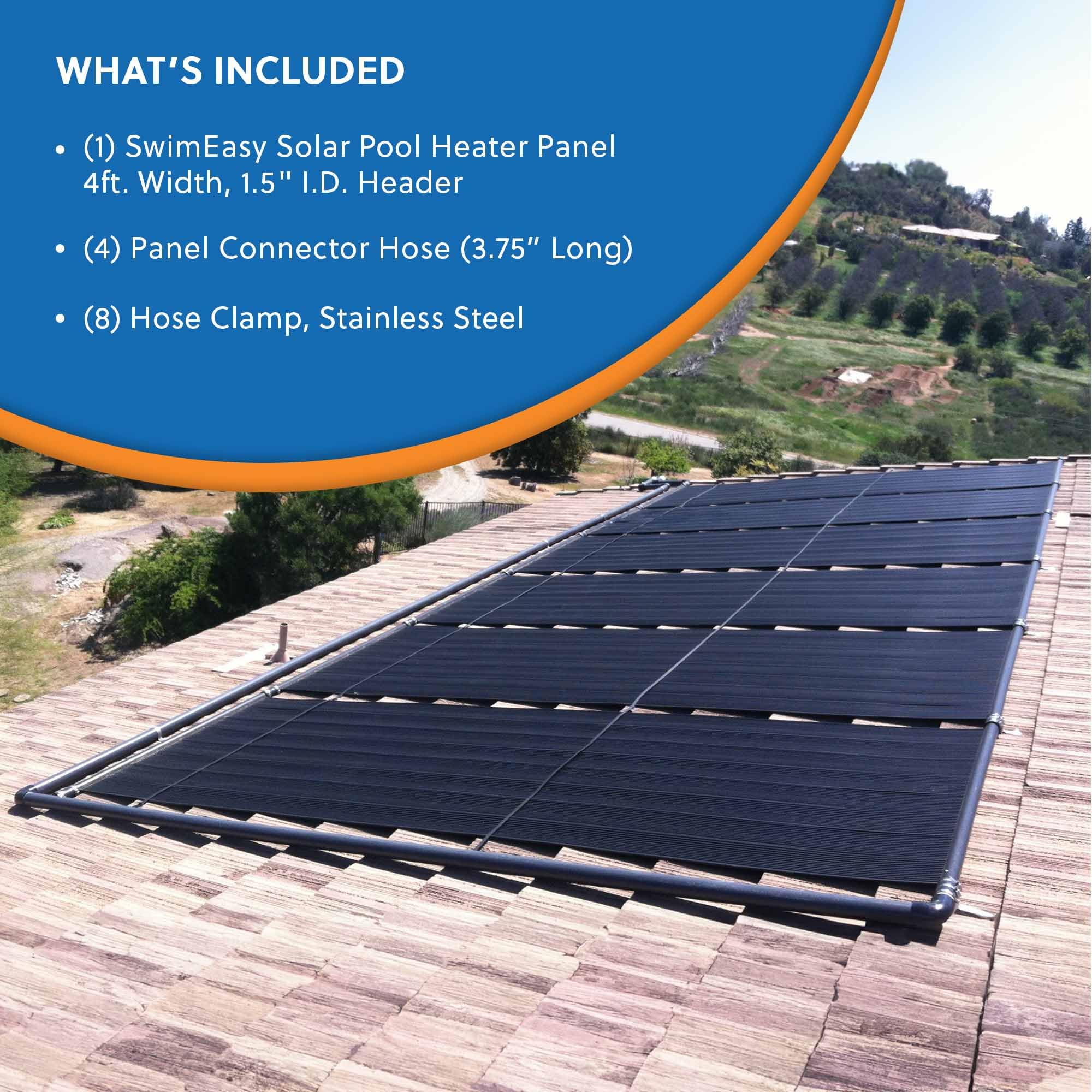 SolarPoolSupply SwimEasy Universal Solar Pool Heater Panel with Replacement Rubber Hose Connectors, 1 Panel for 1.5" I.D. Header β 4' x 8'