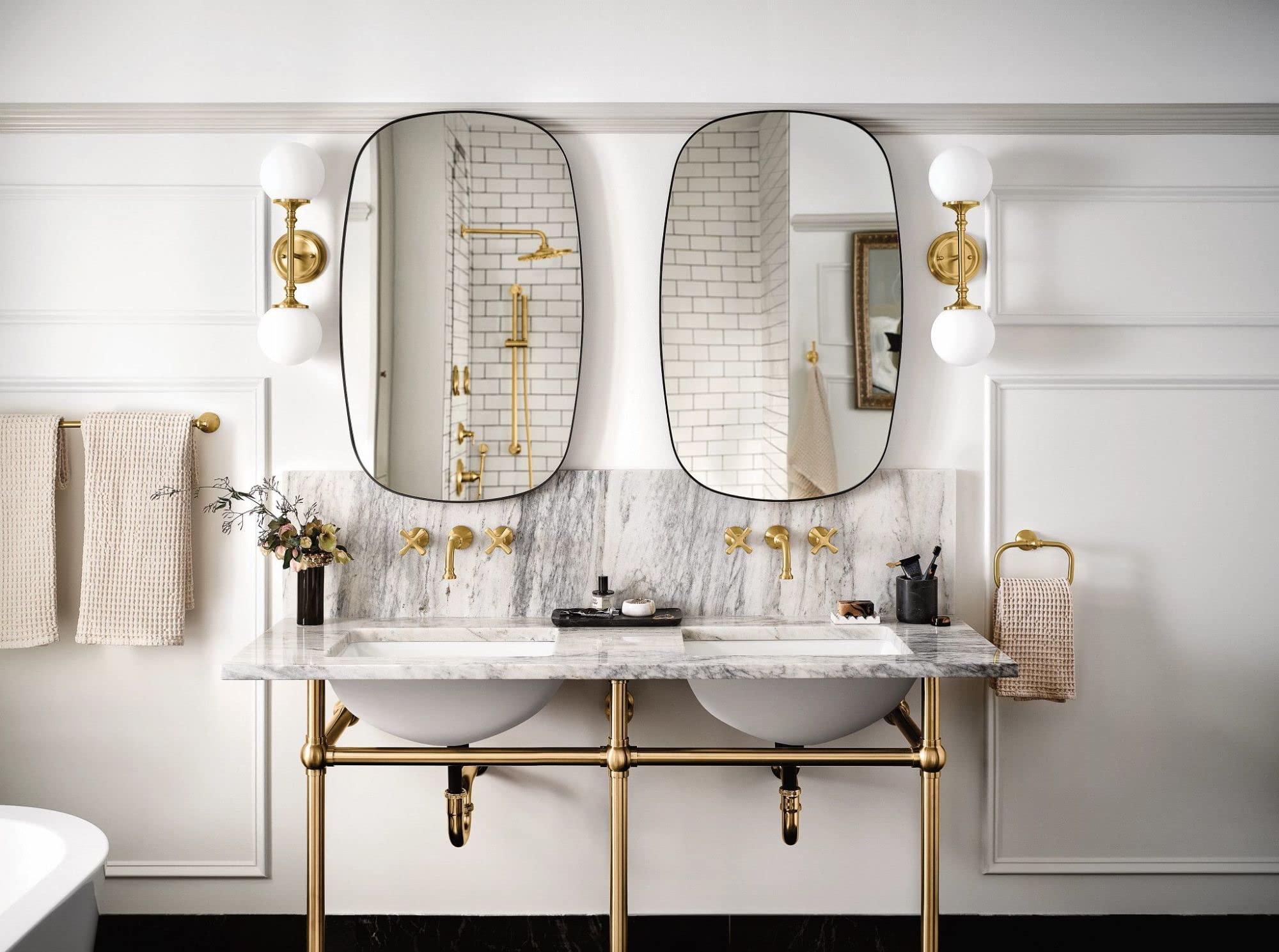 Moen Colinet Brushed Gold Traditional Two-Handle Widespread High-Arc Bathroom Faucet with Cross Handles, Valve Required, TS44103BG