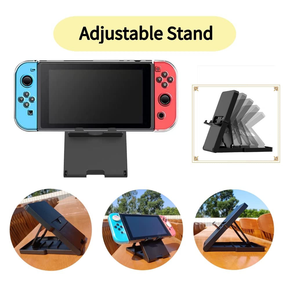 Switch Accessories Bundle, Peniobnm 13 in 1 Switch Accessories Kit Includes Switch Case, Adjustable Stand, 2 Tempered Glass Screen Protectors, Crystal Case for Console, 6 Thumb Grip Caps, Yellow
