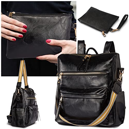 K.E.J. Women Backpack Purses Fashion Leather Backpack Purse 2-PCS Travel Backpack Handbag Crossbody Bag Ladies Shoulder Bag