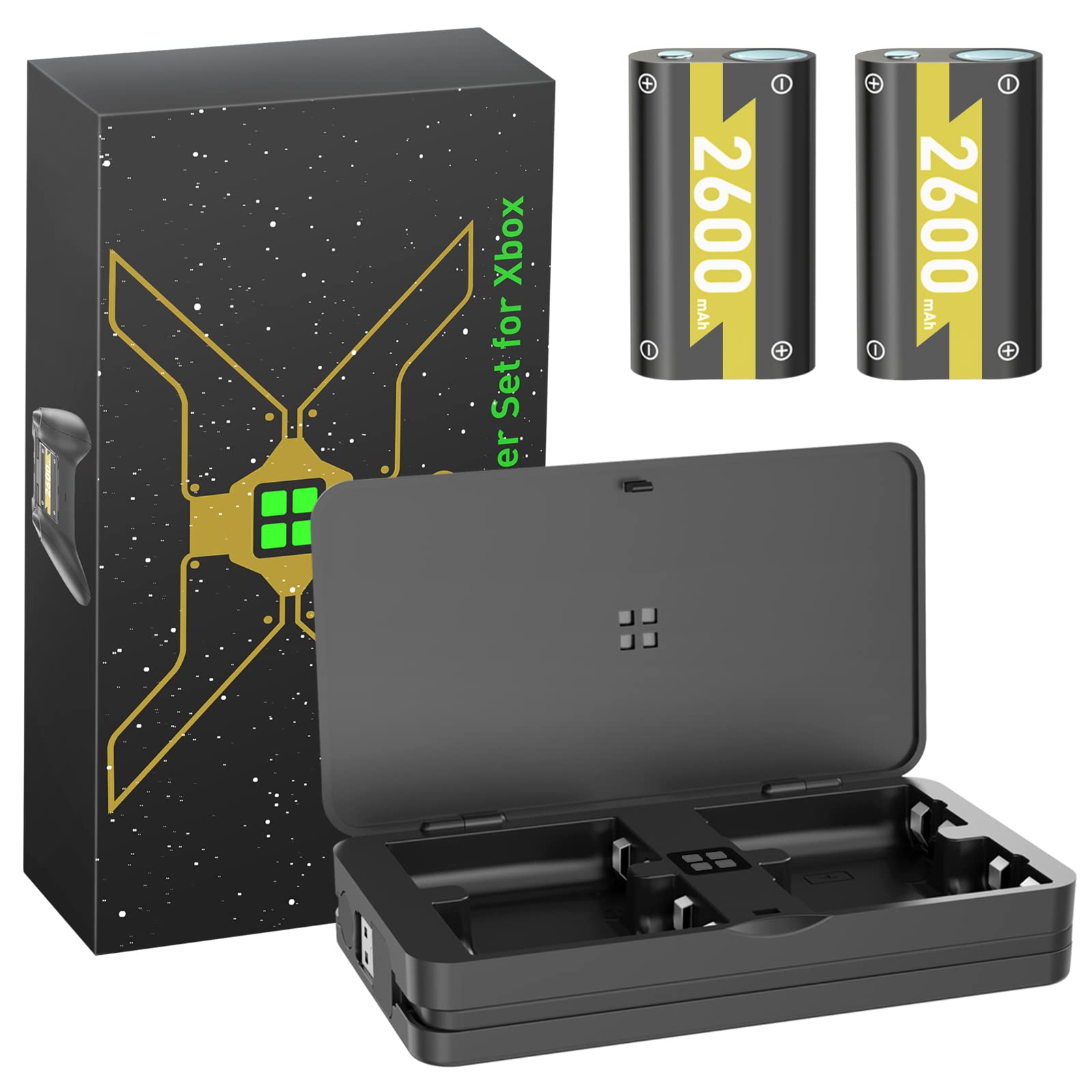 Noiposi Controller Rechargeable Battery Pack for Xbox One and Xbox Series X|S, 2 Pack 2600 mAh Xbox One Controller Battery Pack with Charger Set for Xbox One/S/X/Elite and Xbox Series X|S Controller