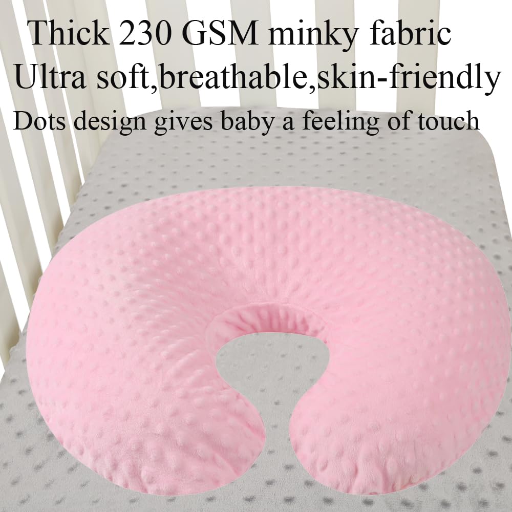 Minky Nursing Pillow Cover Set 2 Pack Nursing Pillow Slipcovers, Ultra Soft Compatible with Boppy Pillow,Standard Pillow for Baby Boy Girl Grey and Pink
