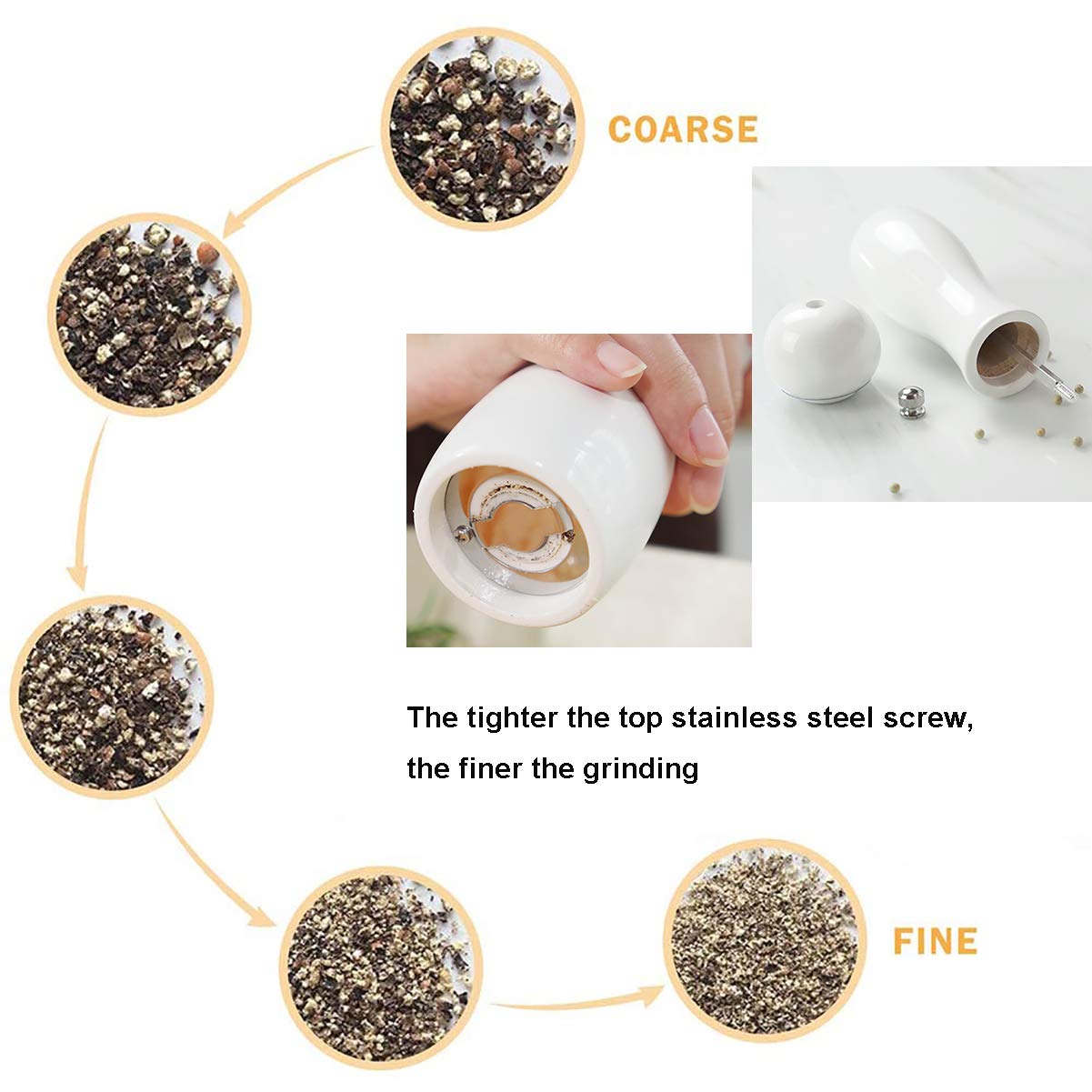 Pepper Grinder, Salt and Pepper Grinder, Salt Grinder, Elegant Wood Salt and Pepper Mill, Ceramic Grinder Core, Refillable Manual Spice Mill Adjustable Coarseness Salt Pepper Grinder