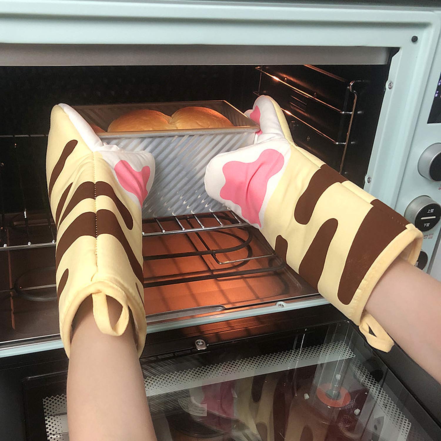 Oven Mitts Kitten Cat Paw Design Heat Resistant Oven Gloves Thick Cotton Lining Cooking Baking Potholder Gloves Microwave Gloves BBQ Grilling Kitchen Tool Home Decor (Cat Paw)
