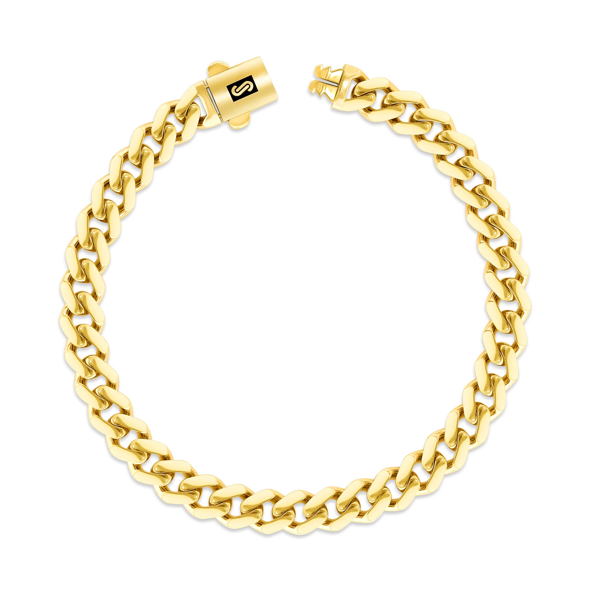 Nuragold 10k Yellow Gold 6mm Royal Monaco Miami Cuban Link Chain Bracelet, Mens Womens Fancy Box Clasp 6" 6.5" 7" 7.5" 8" 8.5" 9"