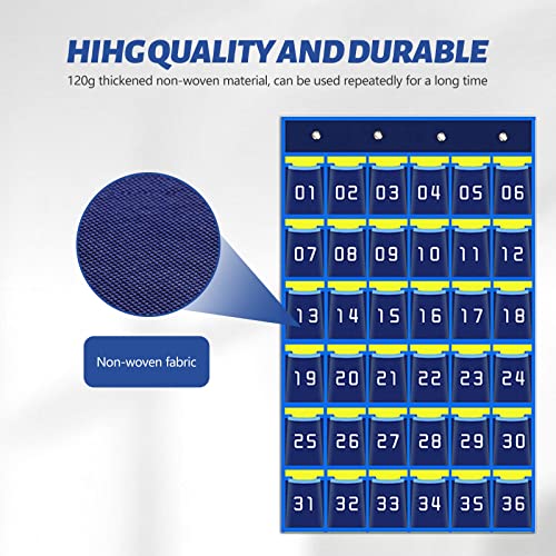 Numbered Hanging Pocket Chart, Classroom Mobile Phone Bag Digital Pocket, Wall Door Hanging Organizer for Teacher Student Hanging Cards Cell Phones Sundries (Dark Blue, 60 Pockets)