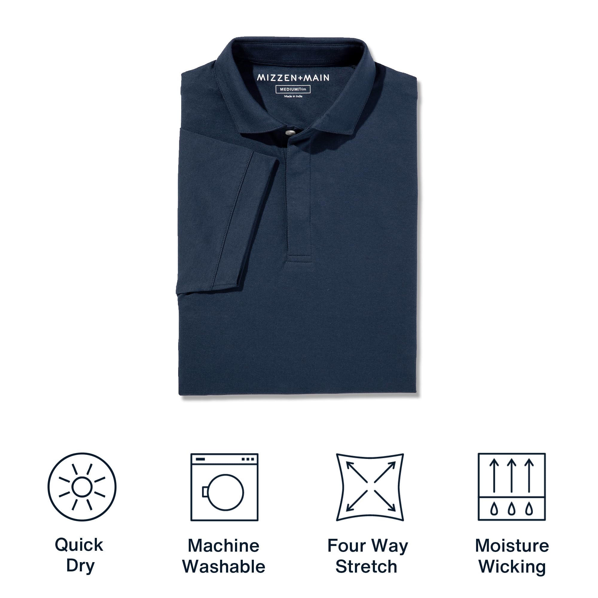 Mizzen+Main Men's Short-Sleeve Polo - Lightweight, Moisture-Wicking Golf Shirt - Trim Fit