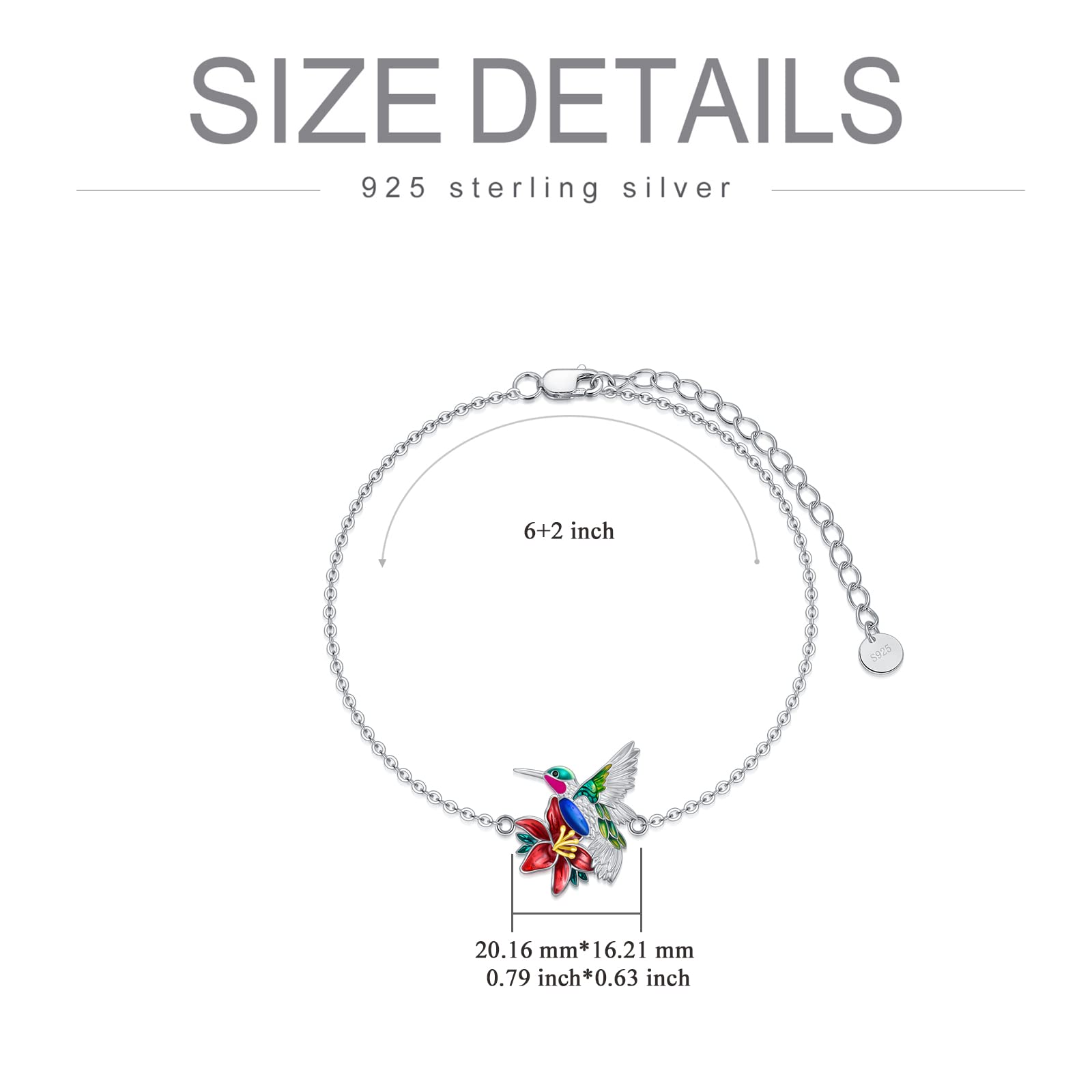 PEIMKO Hummingbird Bracelet Sterling Silver Cute Animal bird Bracelet Good Luck Bracelets Gift for Women