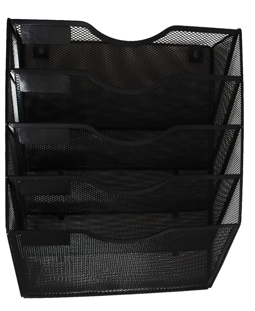 Klickpick Office 5 Sections Hanging Files Wall Mounted Metal Mesh Document File Organizer Magazine Holder Rack Organizer Section Racks Multipurpose Use to Display Files, Magazine, Newspapers- Black