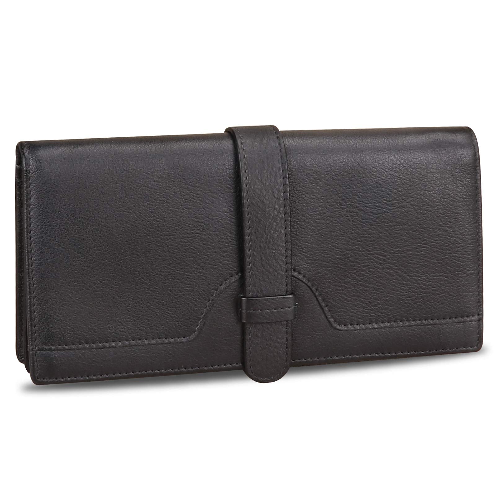 LRTO Genuine Leather Purse Wallet for Women RFID-Blocking Retro Handmade Clutch Wallets Money Clip Card Organizer (Black)