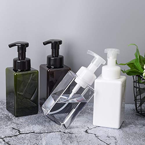 UUJOLY Foaming Soap Dispenser, 15oz Refillable Pump Bottle Plastic for Liquid Soap, Shampoo, Body Wash, White, 3 Pcs and 2 Sticker