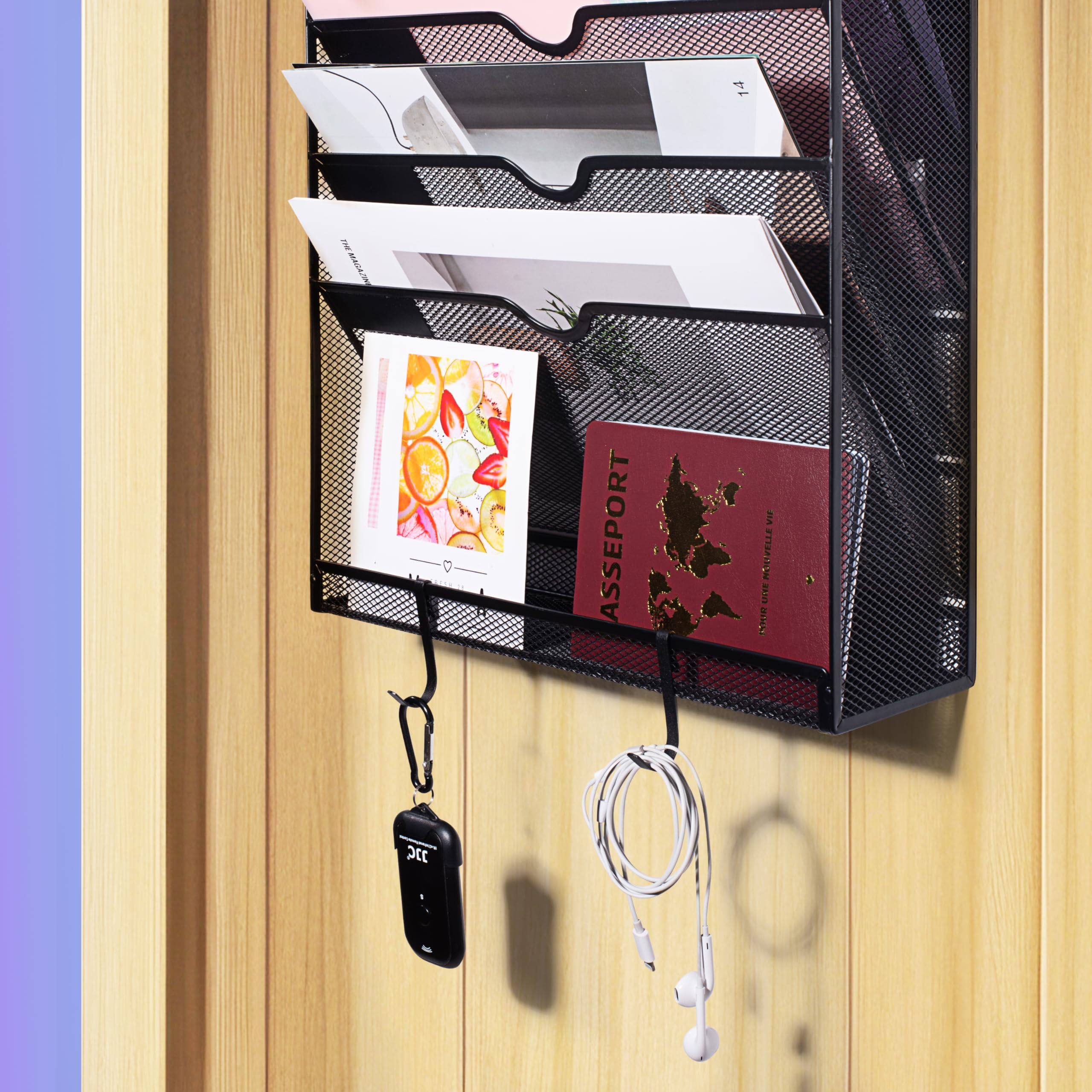 Klickpick Office 11 Sections Hanging Files Wall Mounted Metal Mesh File Document Organizer Magazine Holder Rack Organizer Racks Multipurpose Use to Display Files, Magazine, Newspapers- Black