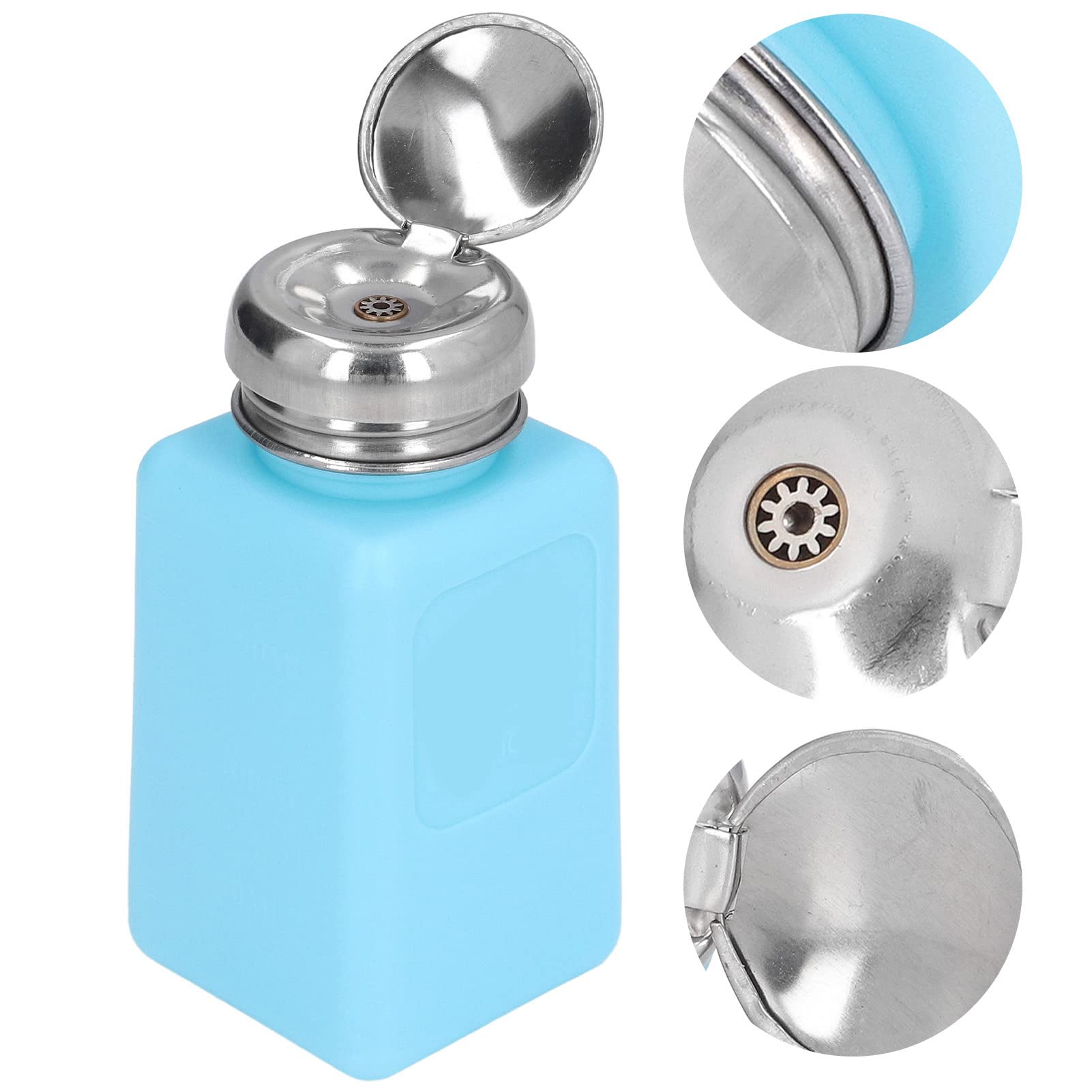 Walfront Solvent Dispenser, 200ML Press Type Solvent Dispenser Push Type Bottle ESD Anti Static Bottle with Stainless(Blue)