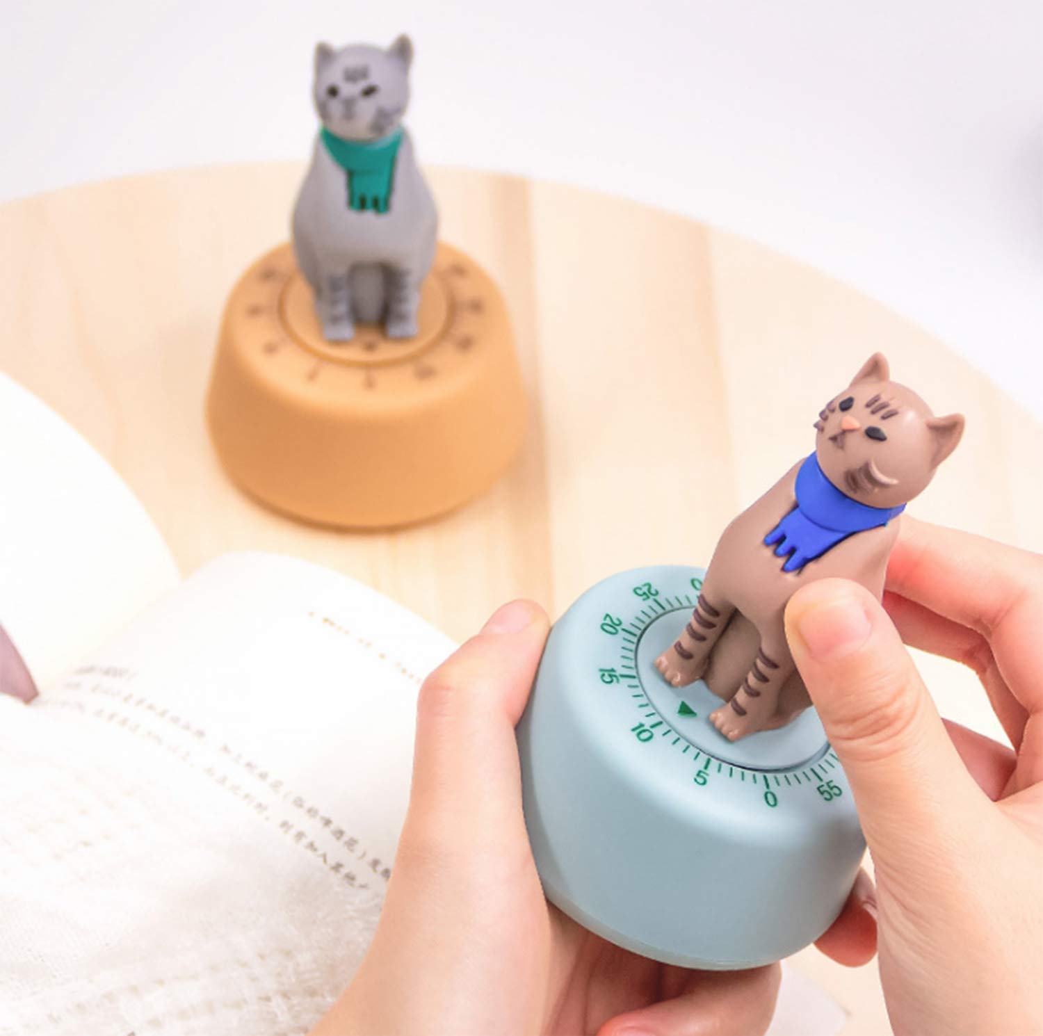 Ranvi Timer Cat Shaped Time Manager Mechanical Kitchen Timer, Suitable for Kitchen, Learning, Daily(Gray)