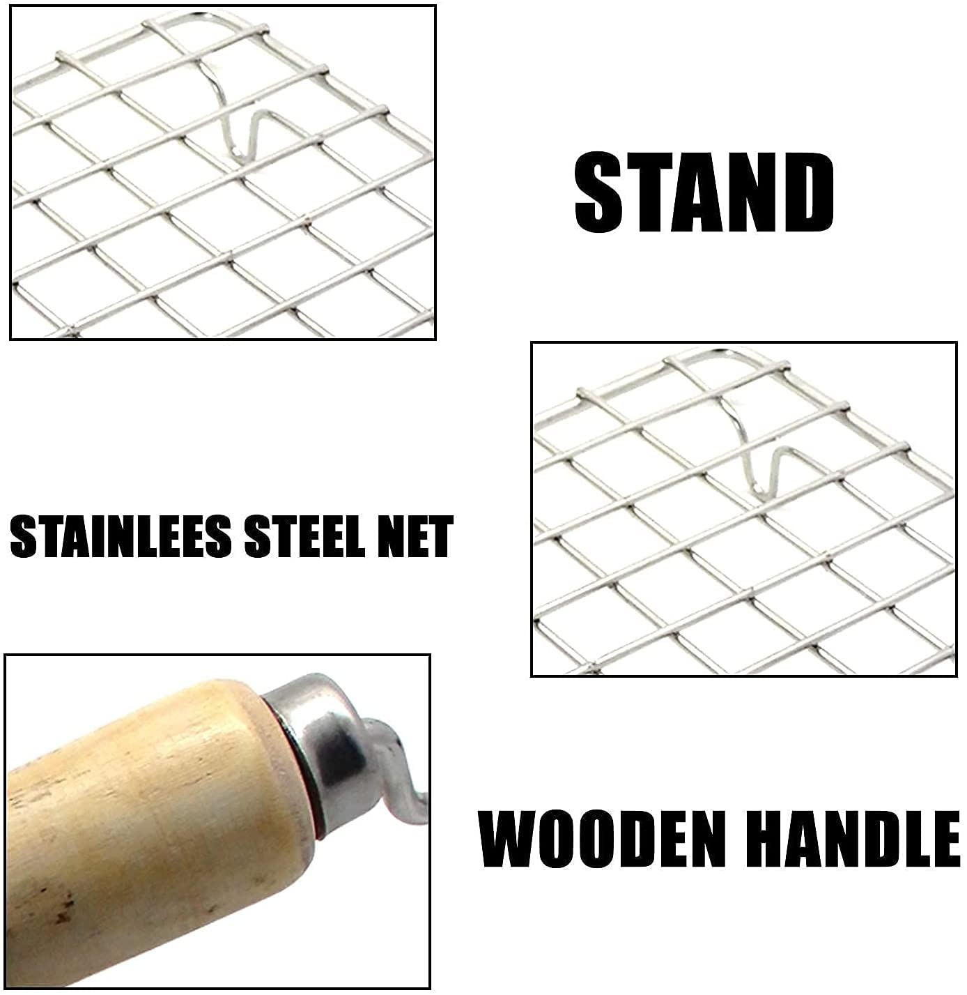 Stainless Steel Square Wire Roaster Wooden Handle, Roasting Net Roti Jali, Roti Grill, Papad Grill, Chapati Grill, Sqaure Roasting Papad Net