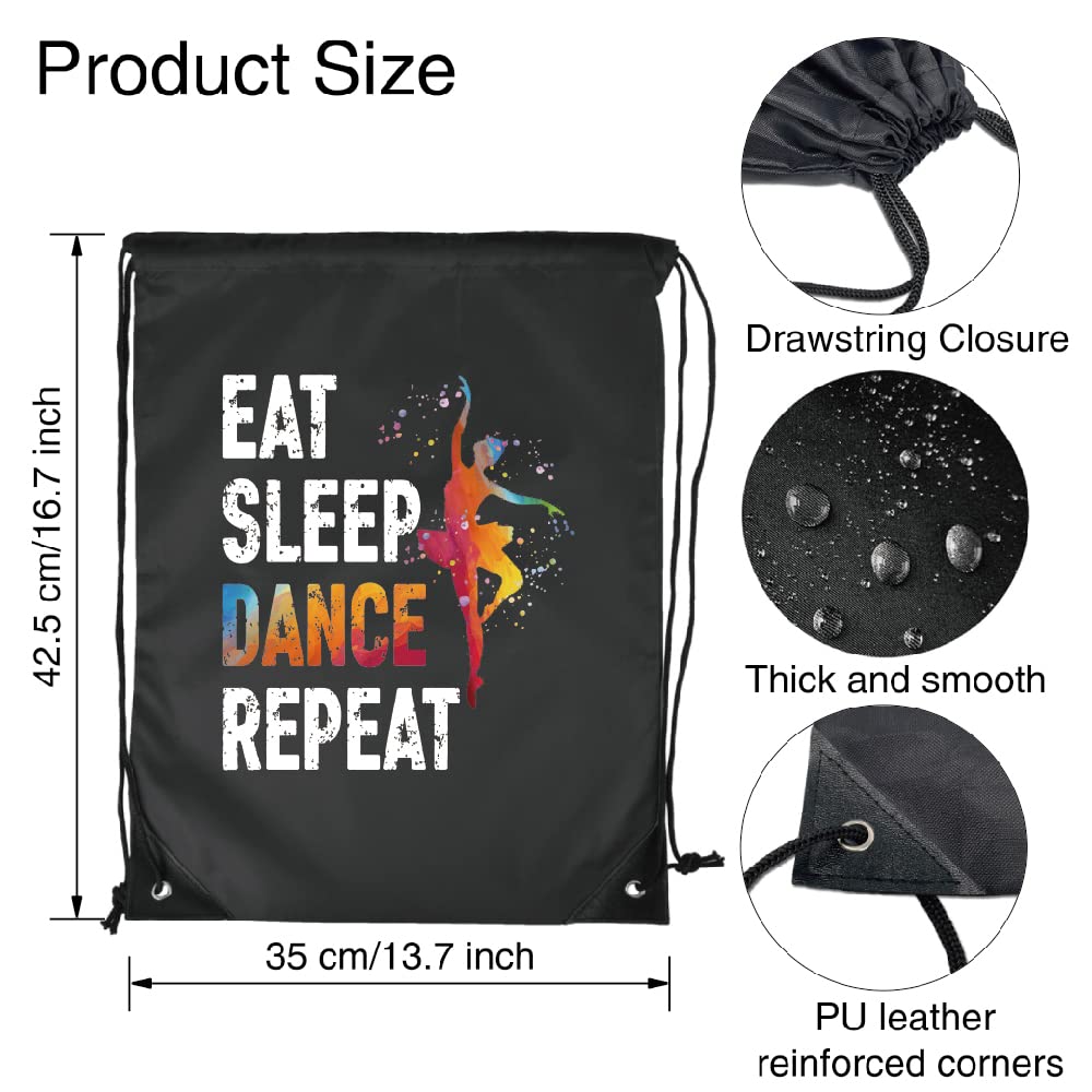 Pishovi Eat Sleep Dance Repeat Drawstring Waterproof Backpack, Dance Sports Bag for Man Women, Dance Player Gifts, Dance Gift for Dance Lover, Dance Lover Gift Idea