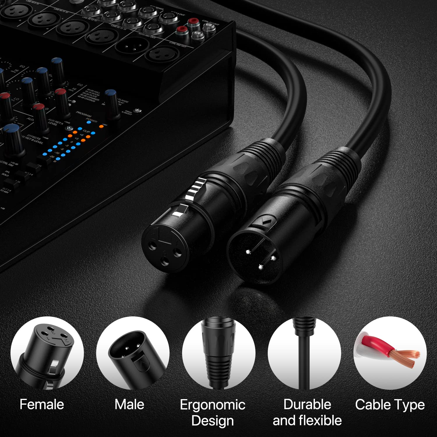 NUOSIYA XLR Cable 100 Ft 2 Packs,Microphone Cables,Premium Balanced Microphone Mic Speaker Cable with 3-Pin XLR Male to Female DMX Cable,Black