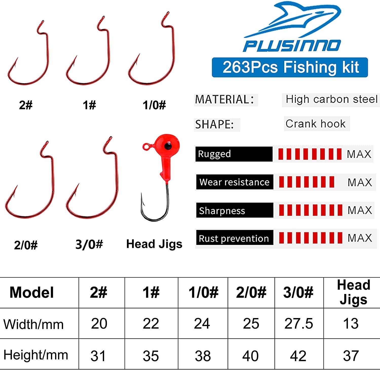 PLUSINNO Fishing Net Fish Landing Net, 263pcs Fishing Tackle Kit with Tackle Box