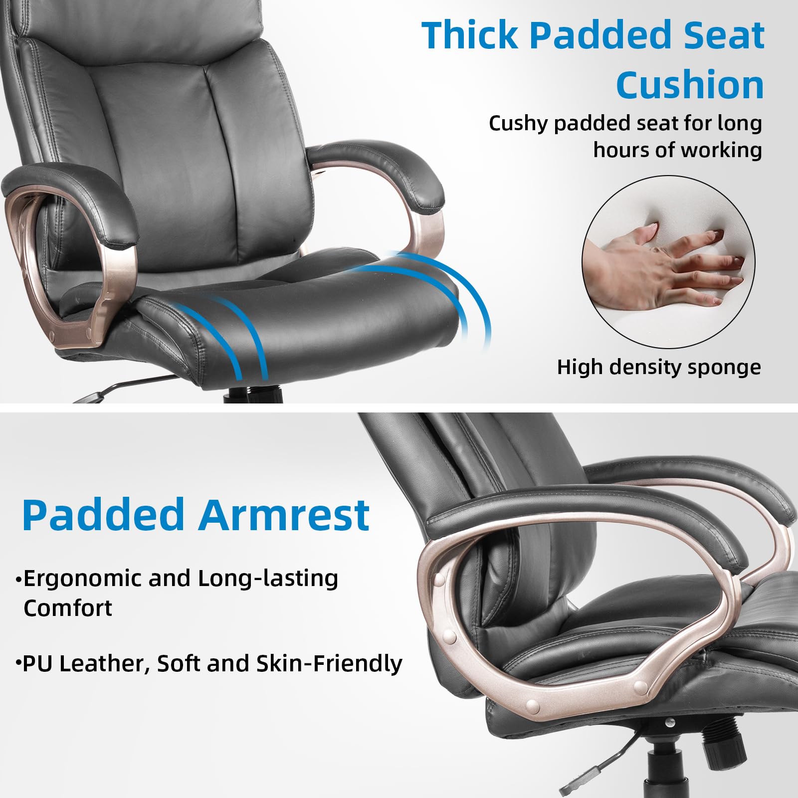 Mimager Black Desk Chair, Mid Back Executive Office Chair Adjustable Height, Leather Office Desk Chair with Arms, Swivel Computer Desk Chair, Modern Design, Black