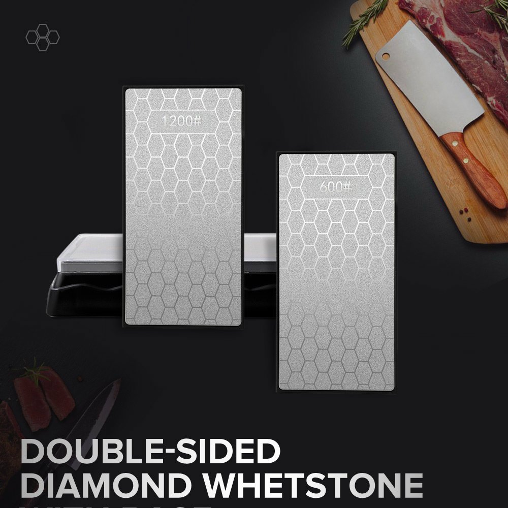 Knife Sharpening Stone, Diamond Coated Whetstone Sharpener 2 Side Grit Polishing & Honing Stone With Nonslip Base Holder for Knives Scissors Chisels Garden Kitchen Tools 400/1000 grit