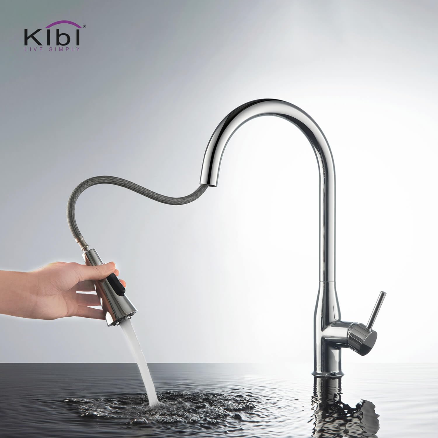 KIBI Napa Single Handle Pull Down Faucet for Kitchen Sink | Solid Brass High Arc Faucet Spout | 360 Degree Swivel Faucet with Pull Down Sprayer (Brushed Nickel) (KKF2005) (Soap Dispenser included)