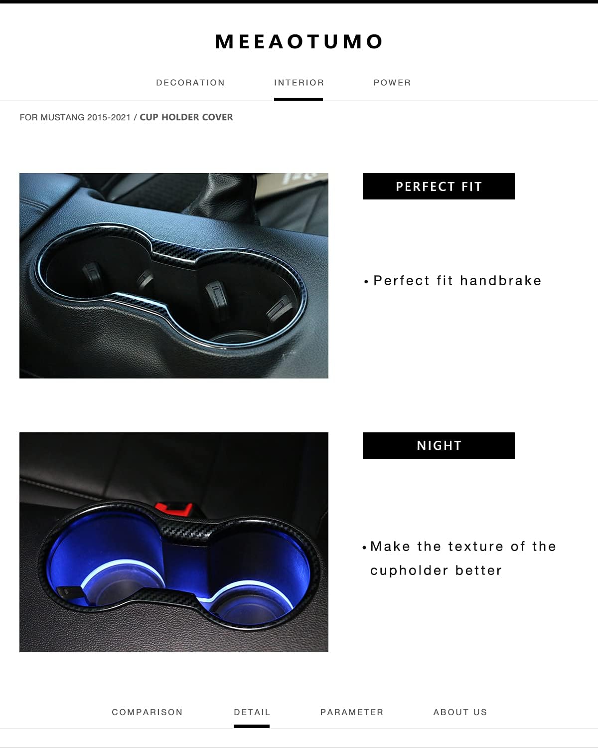 MEEAOTUMO Carbon Fiber Cup Holder Cover Frame Trim Interior Accessories for Ford Mustang 2015-2023