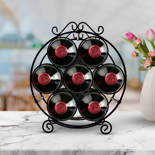 Maypes 7-Bottle Countertop Wine Rack โ 13x12x6.5 in., Iron Wire Wine Rack for Countertop, Bars, or Storage Cabinet โ Decorative Tabletop Wine Rack for Demi or Standard Bottles โ Wine Storage